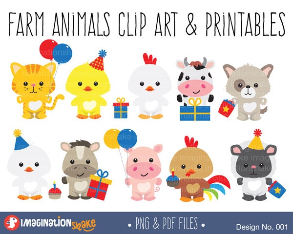 Farm Animals Party Clip Art & Printables Set / Farm Clipart / Farm Wall ...