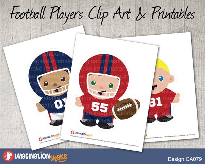 Red and Blue Football Players Clip Art & Printables Set CA079 / Clipart ...