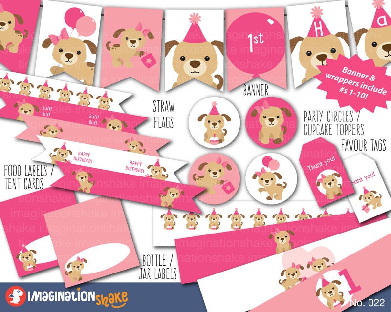 Pink Puppy Party Package Set PRINTABLE Small/ DIY Pink Puppies | Etsy