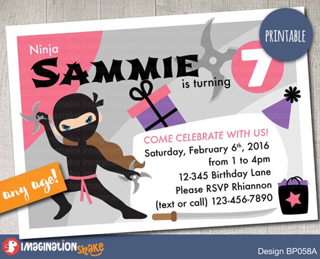 Personalized Ninja Girl Party Birthday Party Invitation Pink - Etsy