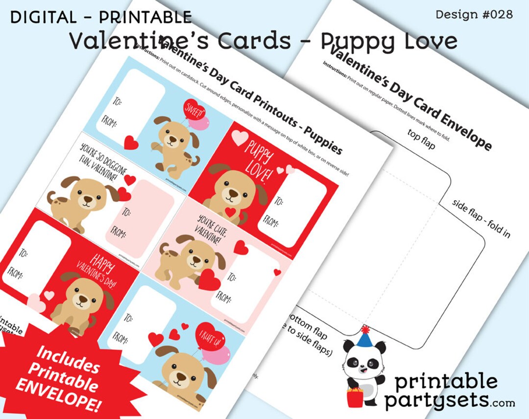 PRINTABLE Valentine's Day Cards / Cute Puppies Theme / Preschool ...