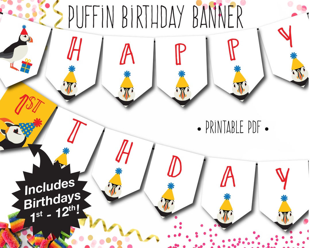 Puffin Birthday Party Banner PRINTABLE / Puffin Birthday Printables ...