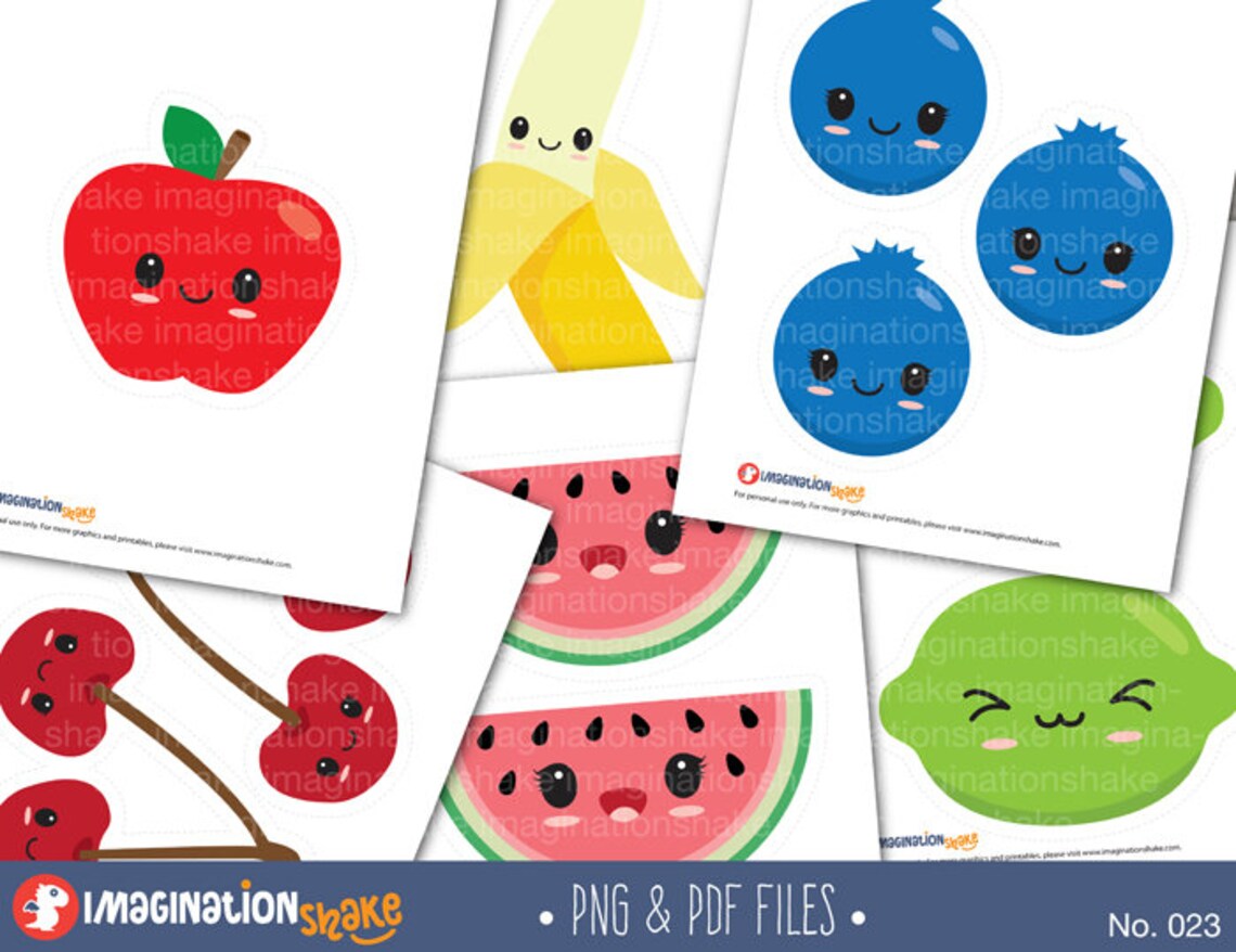 Kawaii Fruit Party Clip Art & Printables Set / Cutesy Fruit Clipart ...