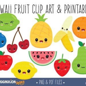 Kawaii Fruit Party Clip Art & Printables Set / Cutesy Fruit Clipart ...