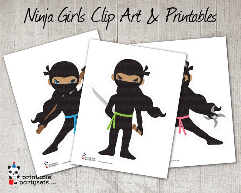 Black Ninja Girls Clip Art & Printables Set / Clipart / Ninja Wall ...