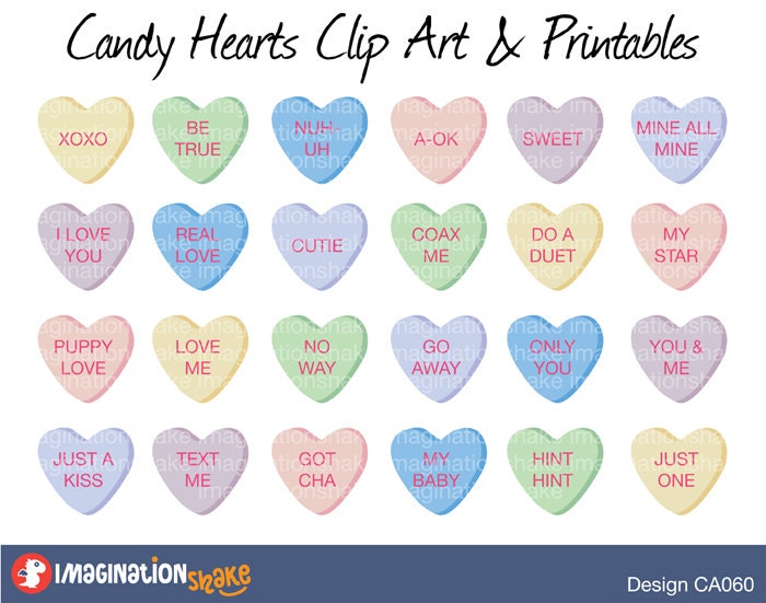 Candy Hearts Valentine's Day Clip Art & Printables Set / Love Hearts ...