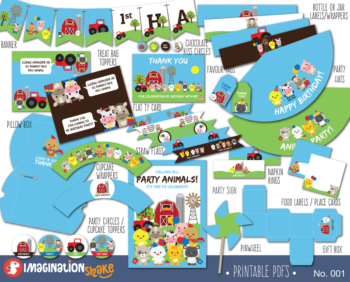 Barnyard Birthday Party Package PRINTABLE LG / Farm Animals Birthday ...