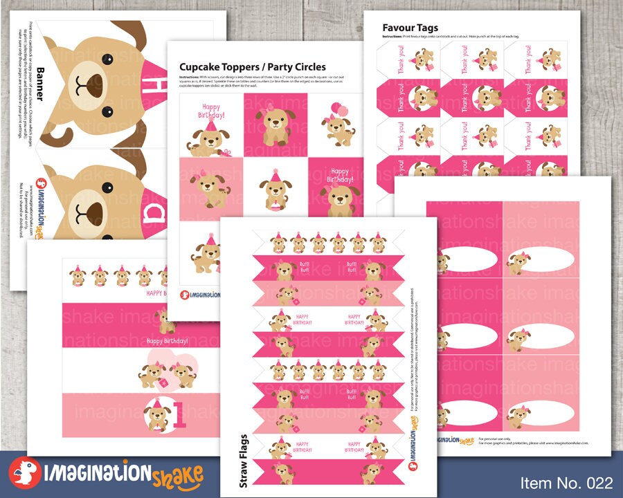 Pink Puppy Party Package Set PRINTABLE Small/ DIY Pink Puppies Girls ...