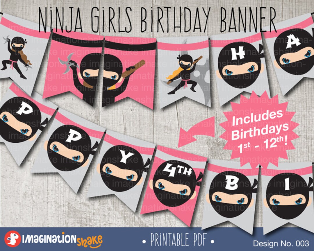 Ninja Girl Birthday Party Banner PRINTABLE / Ninja Birthday - Etsy