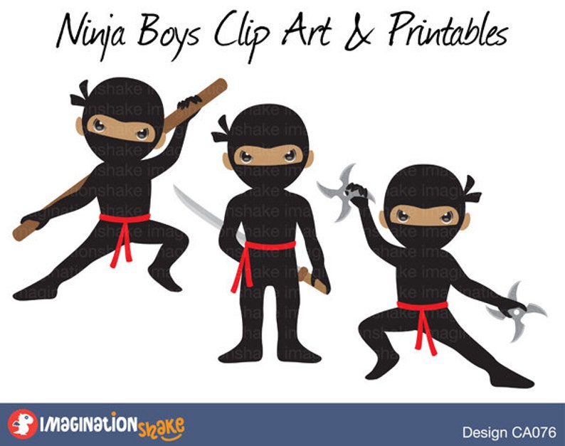 Black Ninja Boys Clip Art Printables / Brown Ninjas / Wall Decorations ...