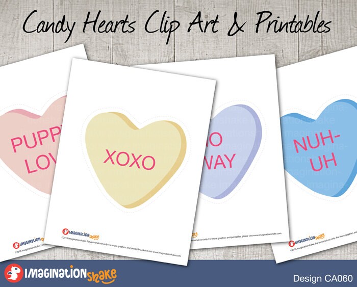 Candy Hearts Valentine's Day Clip Art & Printables Set / Love Hearts ...
