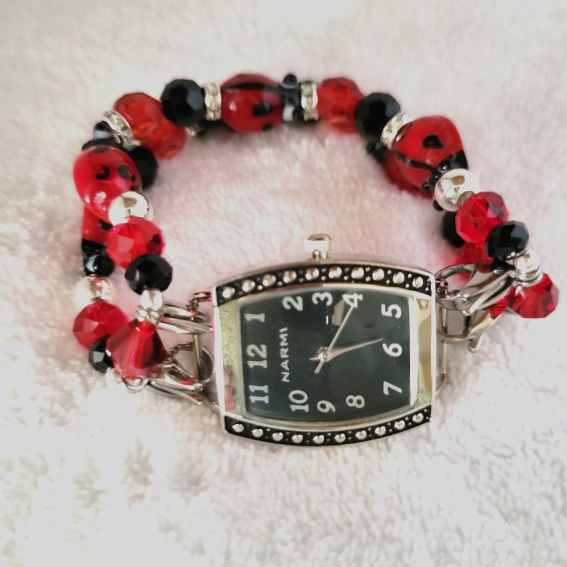 Womens Adorable Black and Red Ladybug Beaded Stretch Watch - Etsy