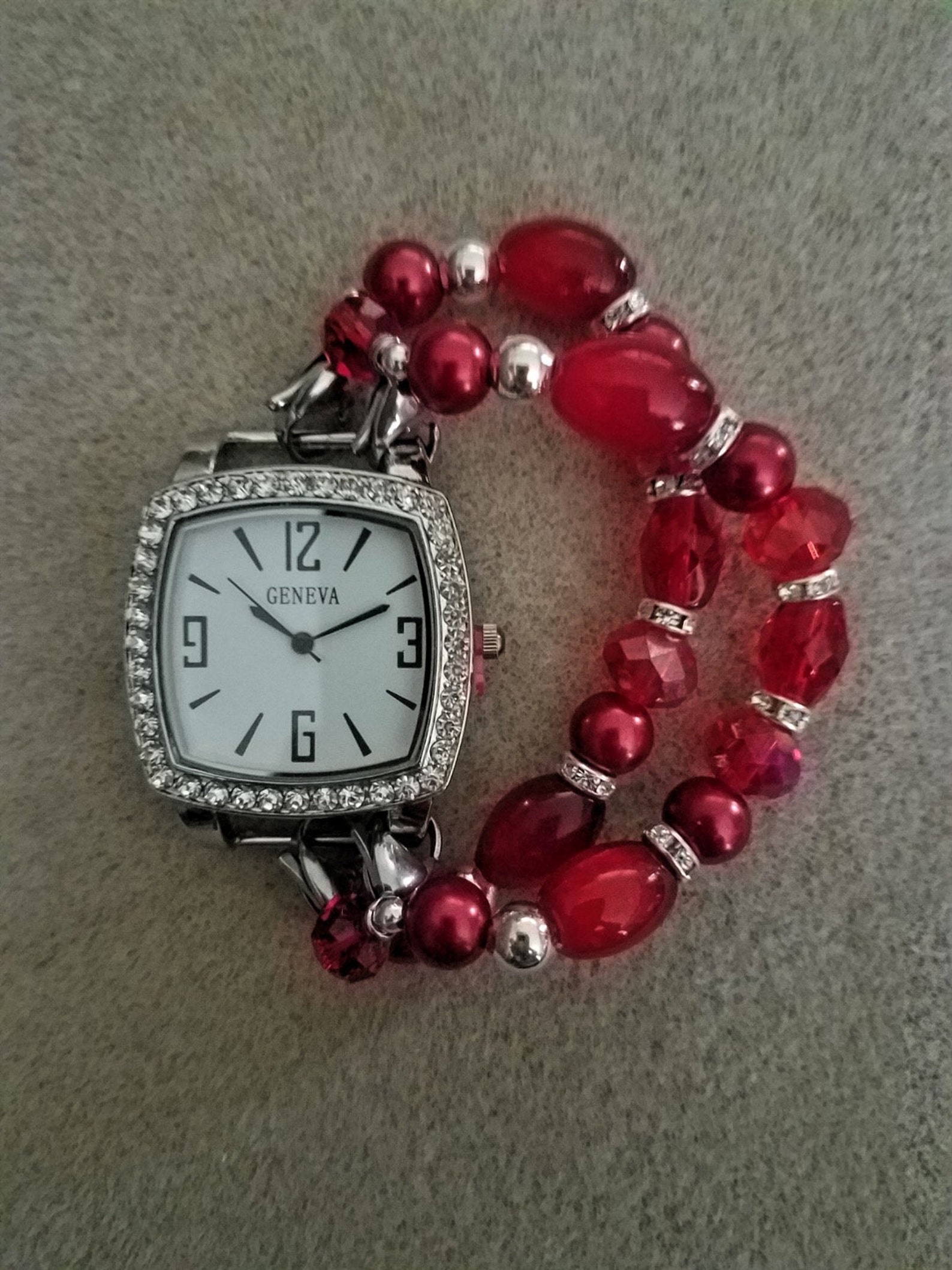 Women's Charming Red Stretch Watch Bracelet With Square - Etsy