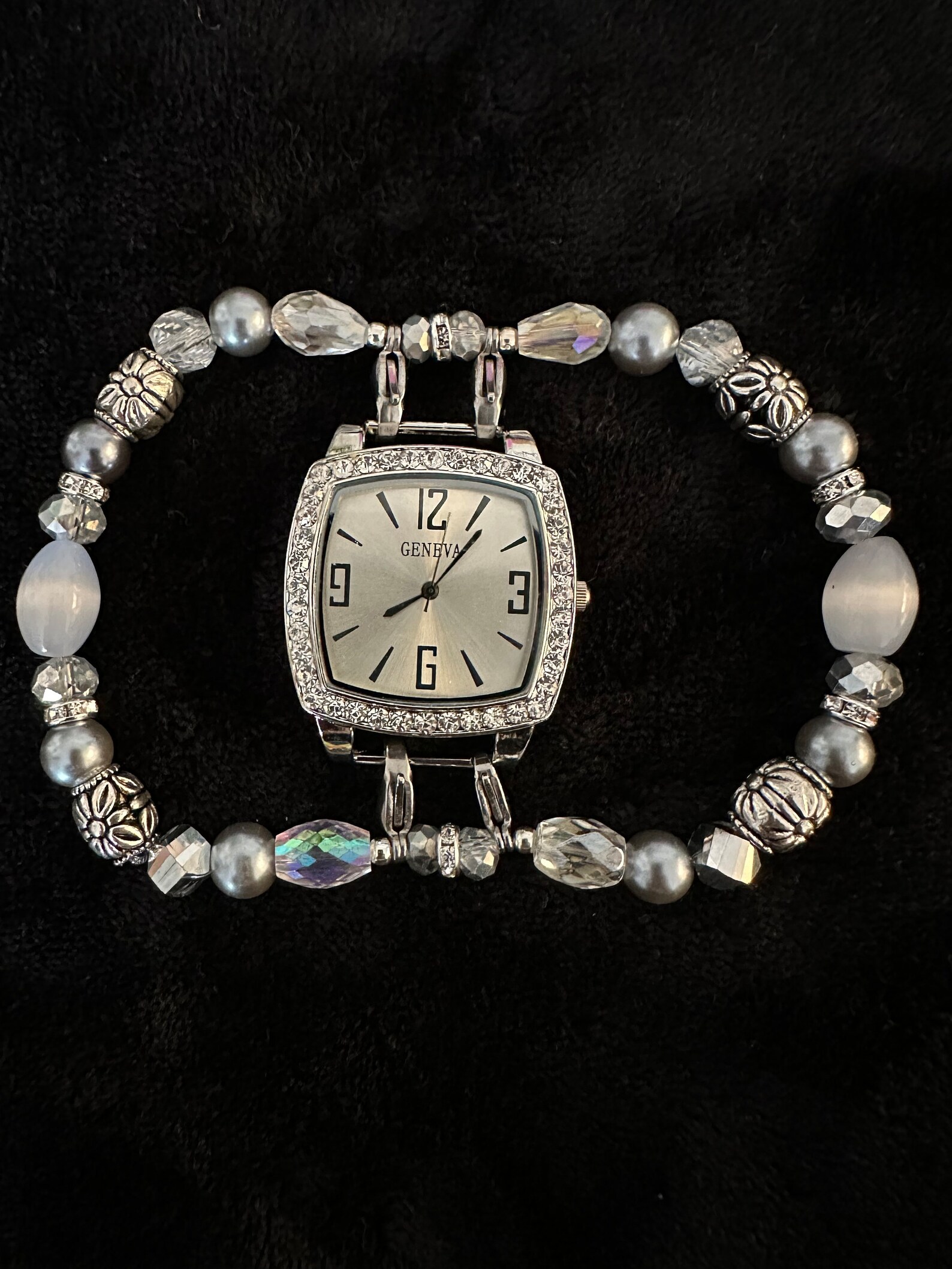 Womens Appealing Gray and Silver Stretch Watch Bracelet With a Square ...