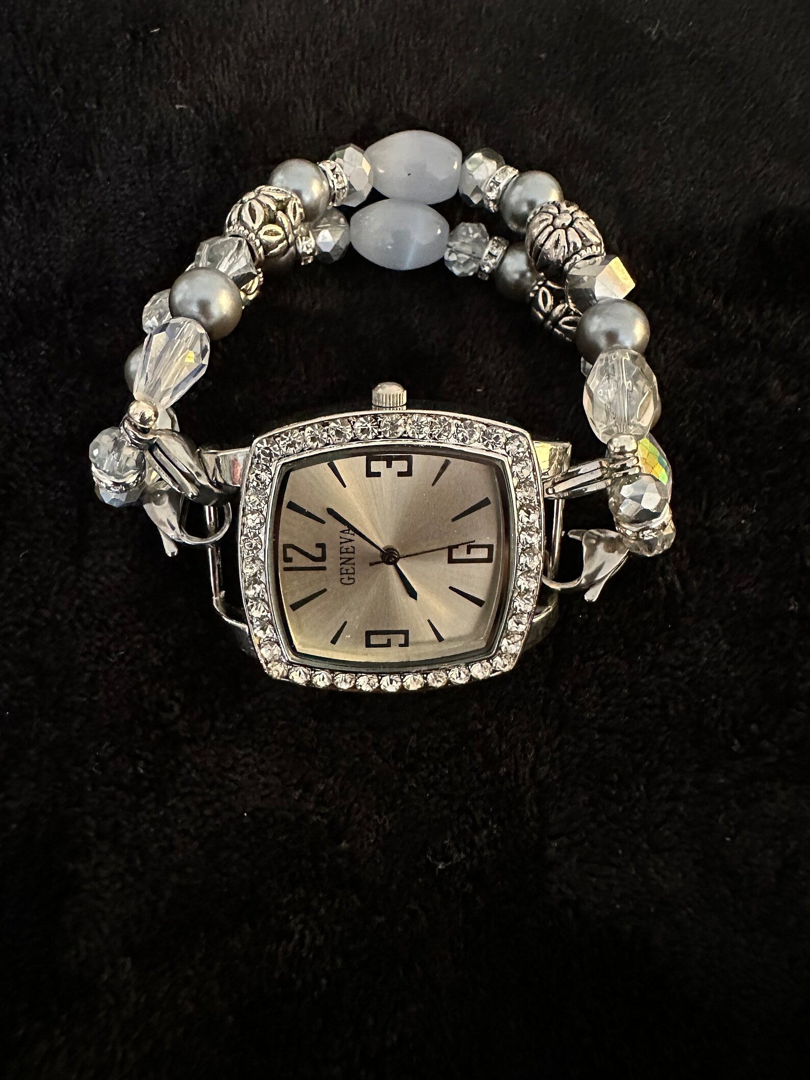 Womens Appealing Gray and Silver Stretch Watch Bracelet With a Square ...