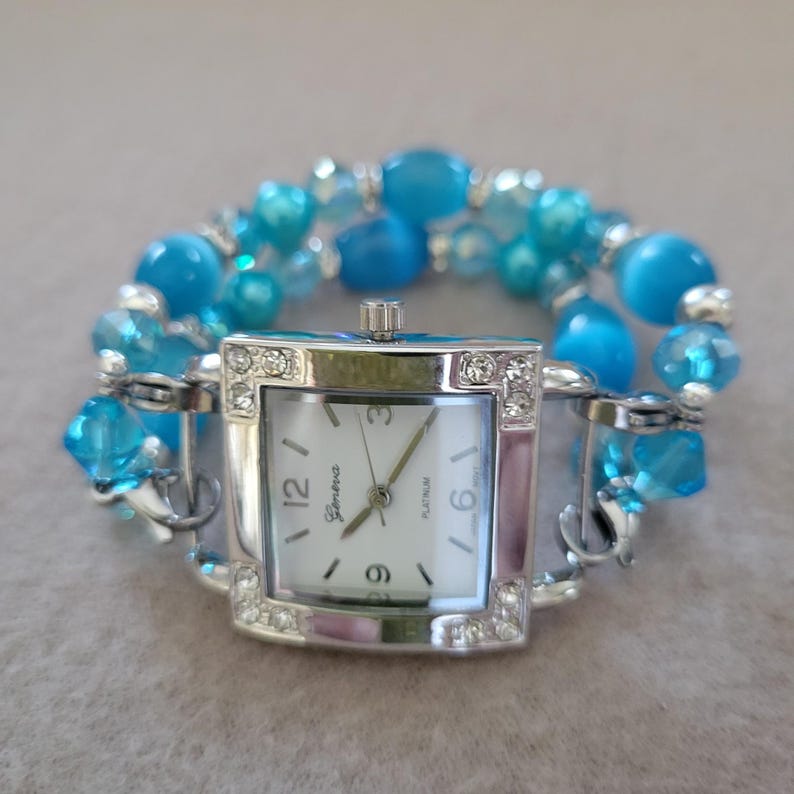 This is a Beautiful Aqua-blue Beaded, Interchangeable Watch Band ...