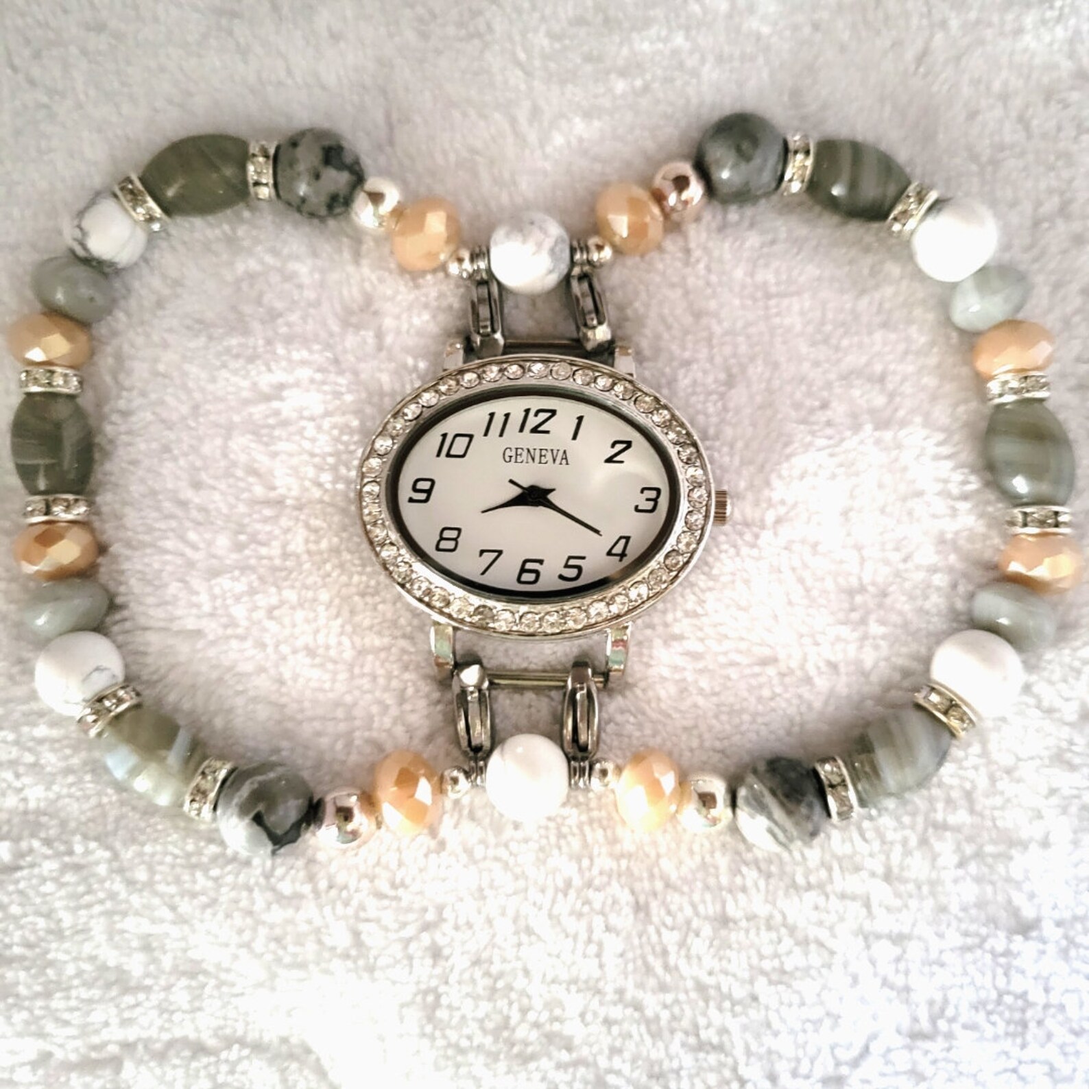 Women’s Beaded Interchangeable Watch With Neutral Beads in Grays, Tans ...