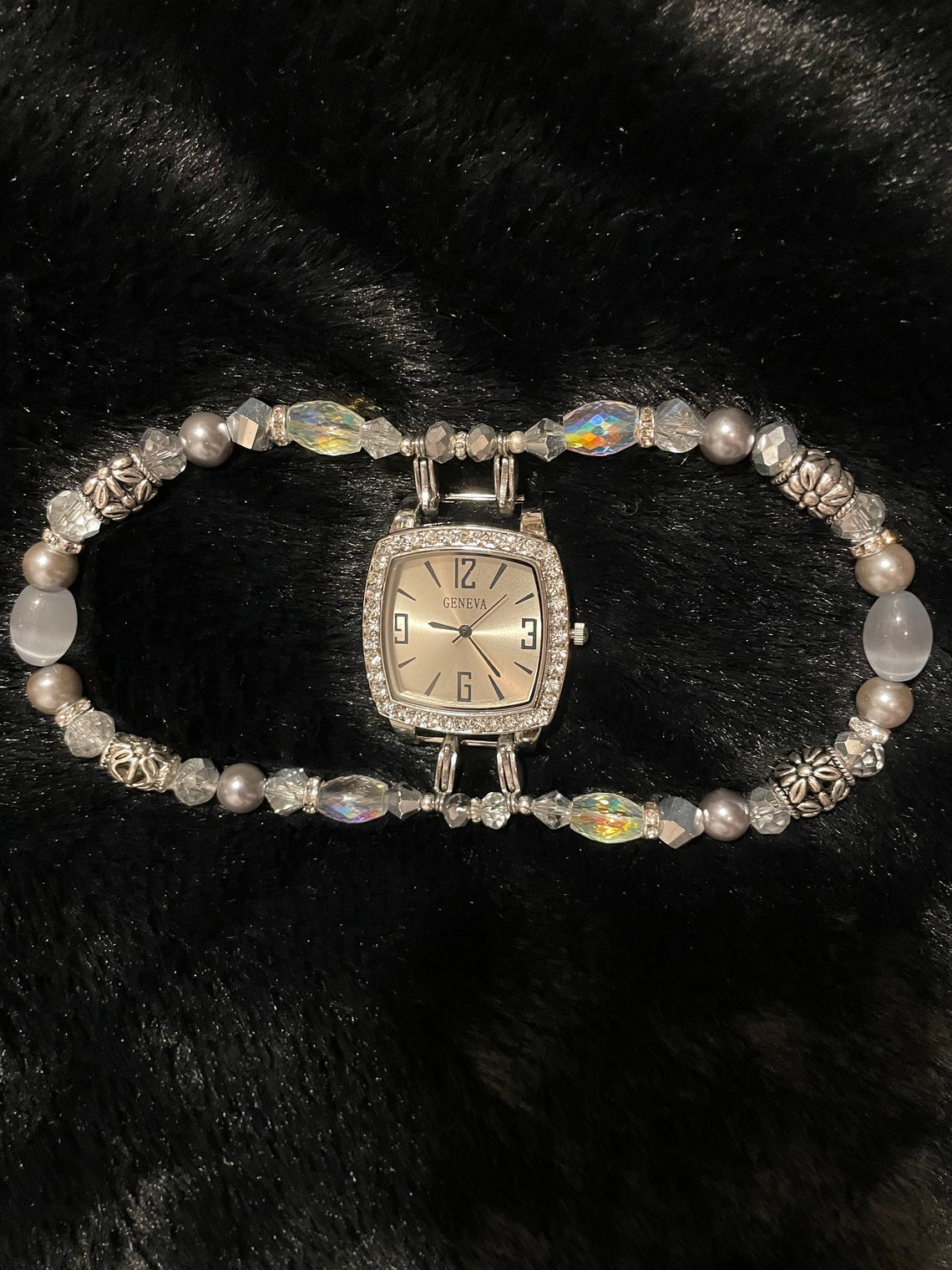 Womens Appealing Gray and Silver Stretch Watch Bracelet With - Etsy