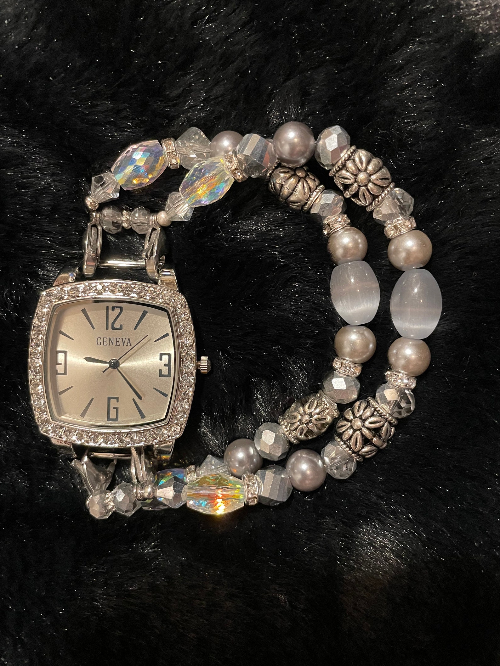 Womens Appealing Gray and Silver Stretch Watch Bracelet With - Etsy