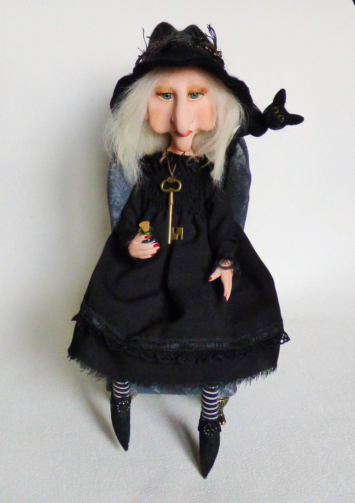 OOAK Witch doll Polymer clay Witch Art doll Witch black cat | Etsy