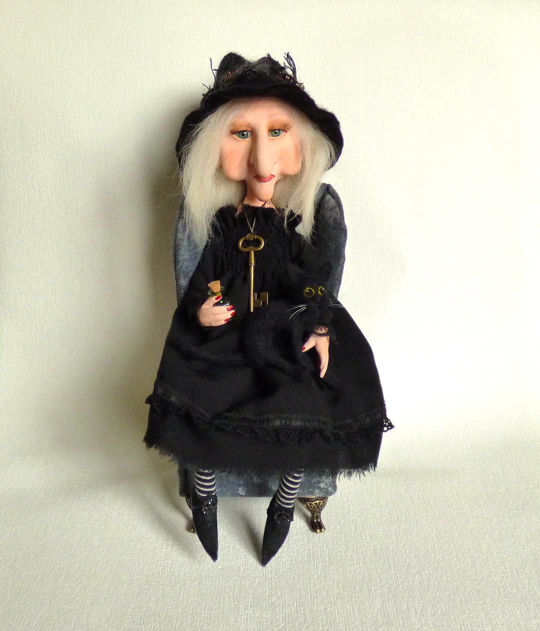OOAK Witch Doll Polymer Clay Witch Art Doll Witch Black Cat Witch ...
