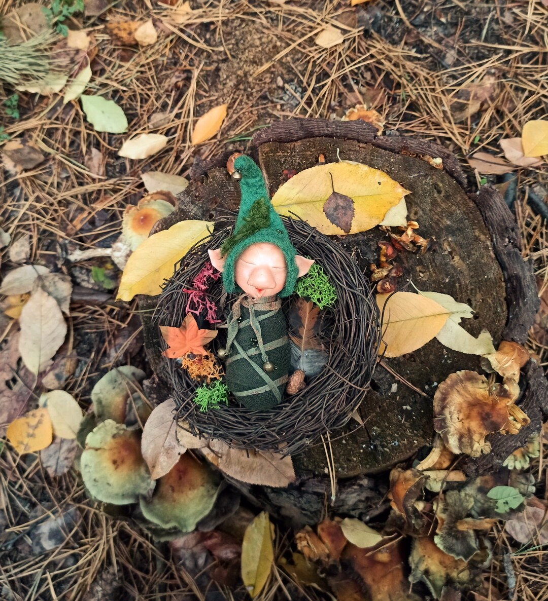 OOAK Art Doll Forest Elf in Nest Fairy Cocoon Pixie Baby Polymer Clay ...