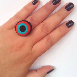 Felted Ring "flash of Colors" Felted Jewelry Wool Ring Round Ring Black ...