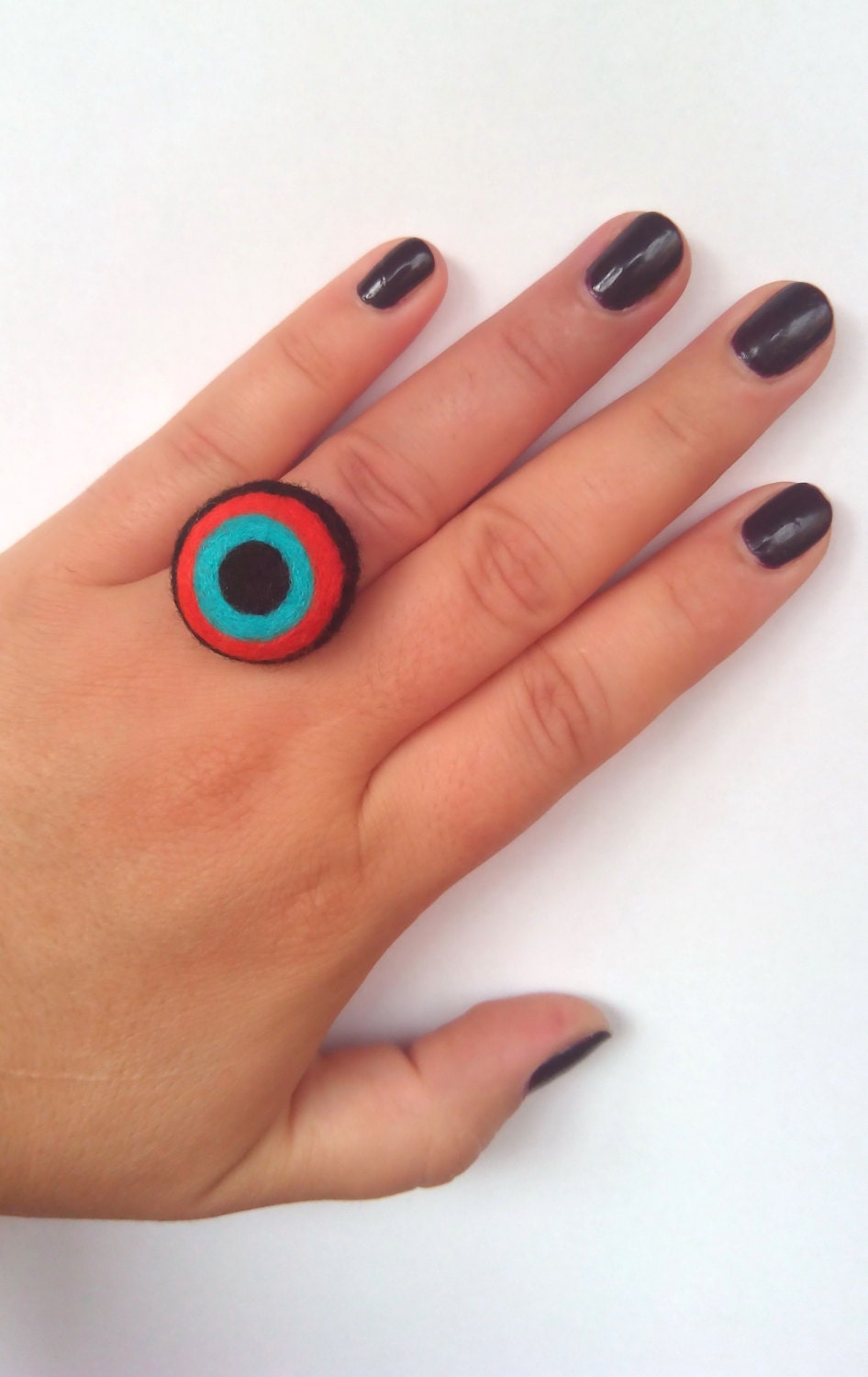 Felted Ring "flash of Colors" Felted Jewelry Wool Ring Round Ring Black ...