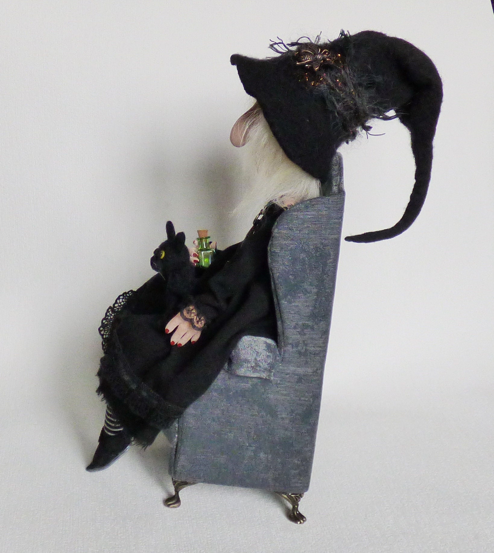 OOAK Witch doll Polymer clay Witch Art doll Witch black cat | Etsy