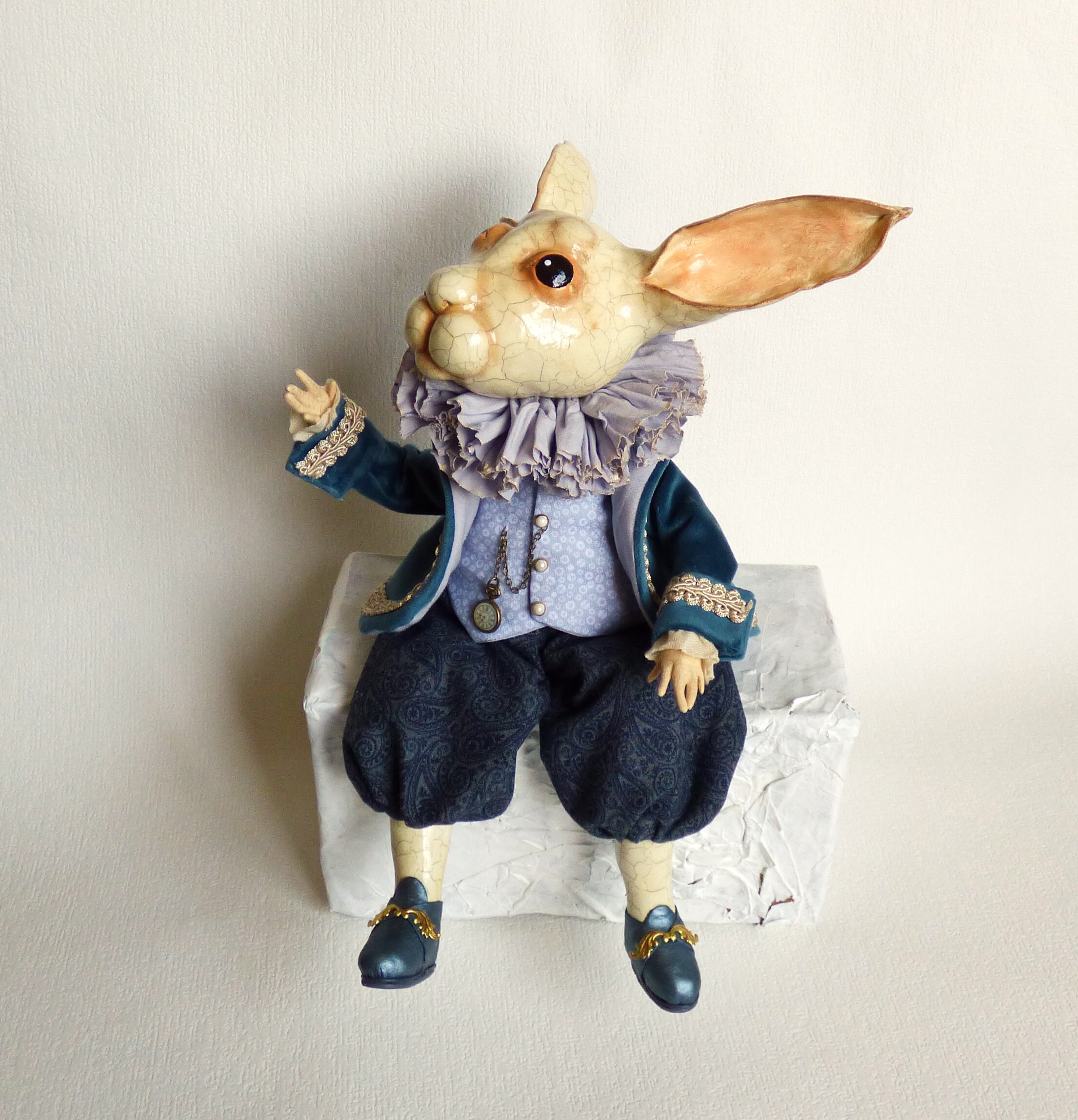 White Rabbit OOAK Art Doll Animal Polymer Clay Rabbit Figurine Vintage ...