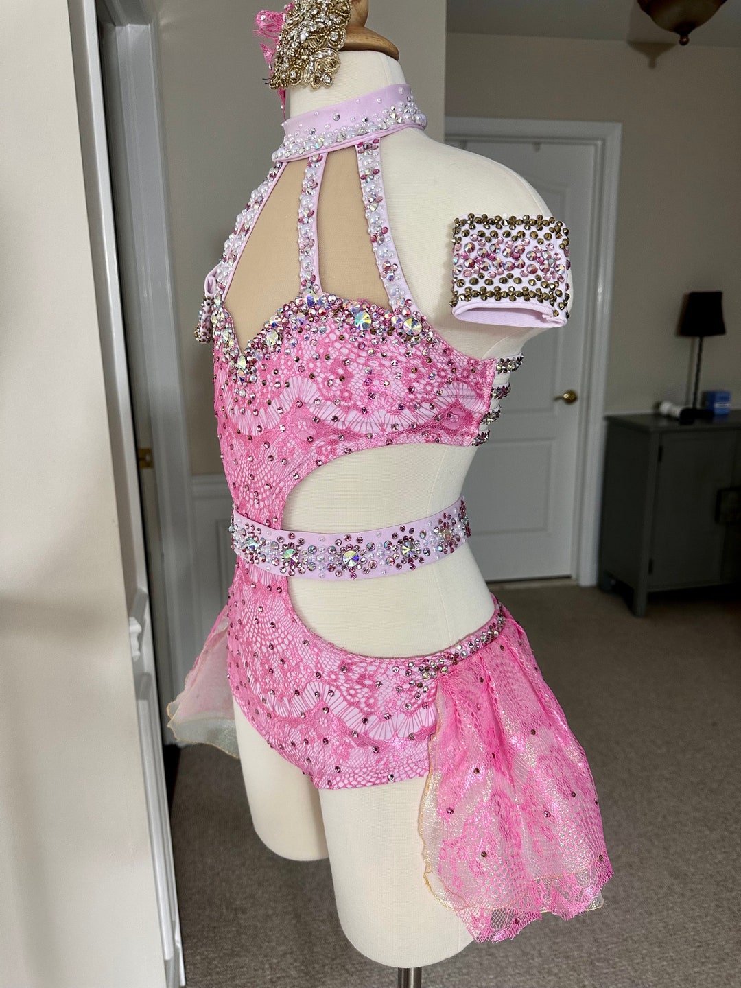 Pink Girls One-piece Jazz Dance Costume, Custom Couture Costumes ...