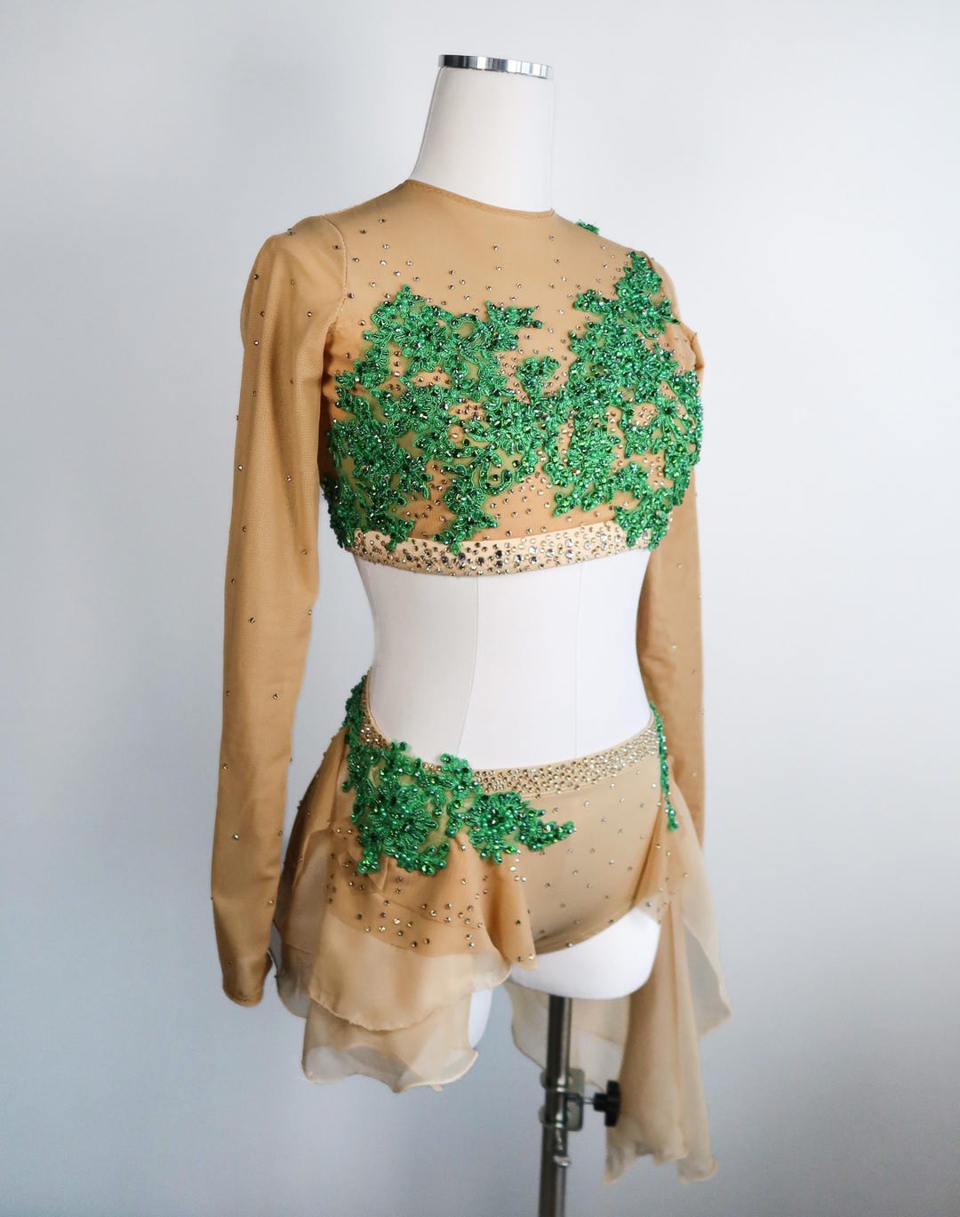 Tan and Green Two-piece Lyrical Dance Costume, Dance Performance Wear ...