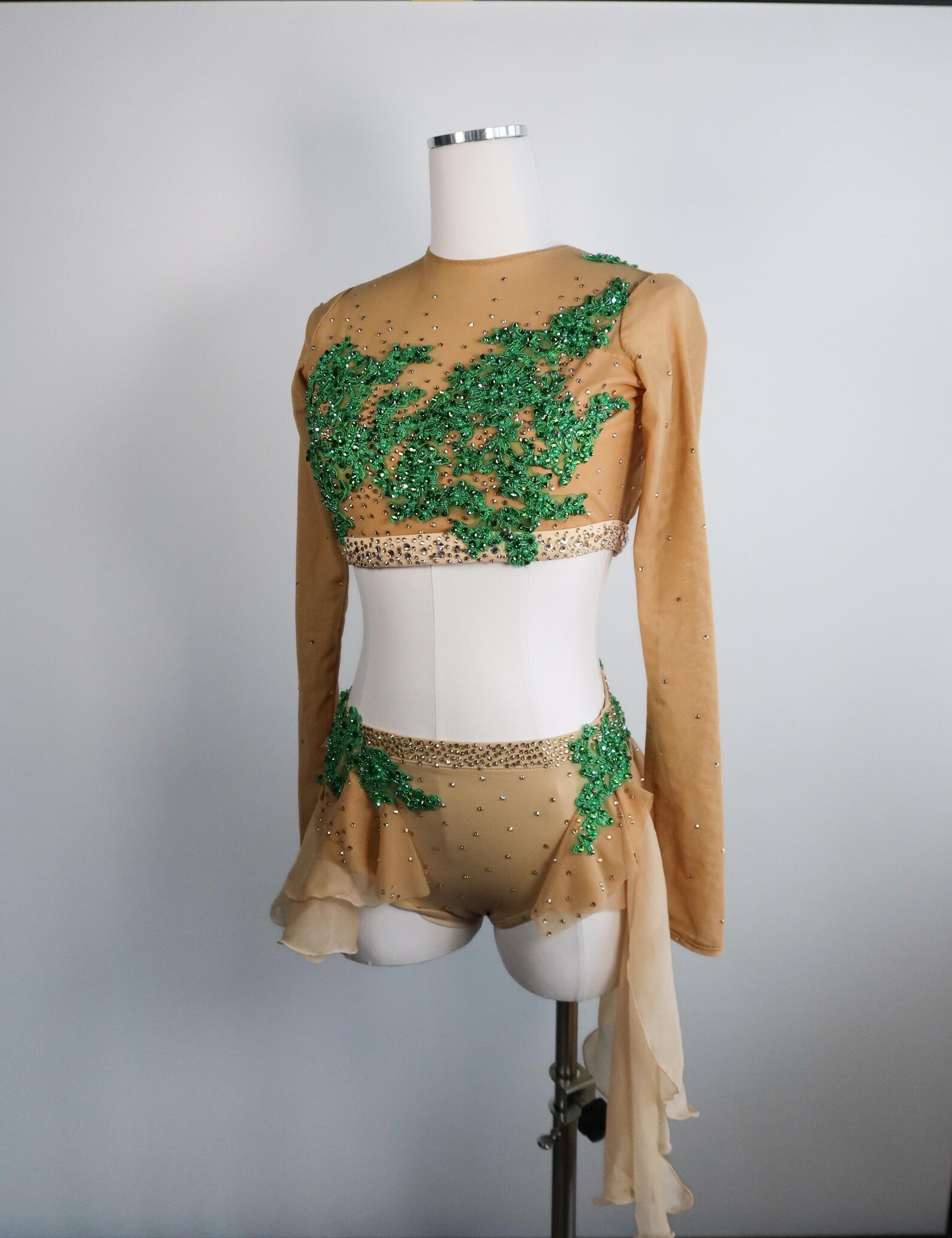 Tan and Green Two-piece Lyrical Dance Costume, Dance Performance Wear ...