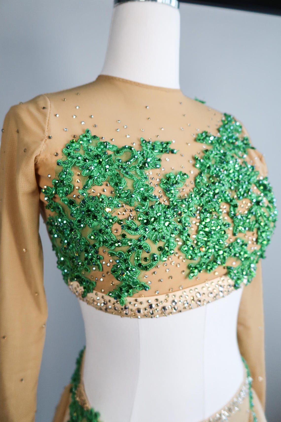 Tan and Green Two-piece Lyrical Dance Costume, Dance Performance Wear ...