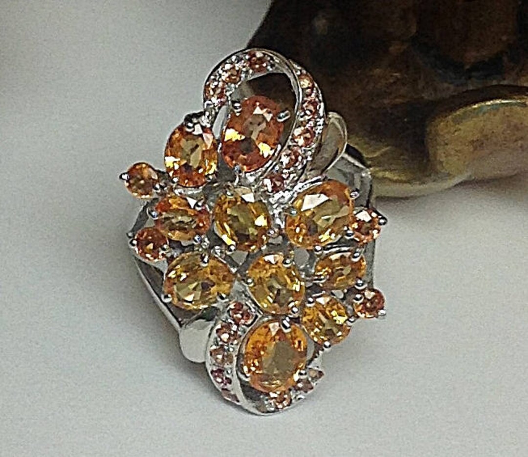 Genuine Orange Sapphire Flower Bouquet Ring - Etsy