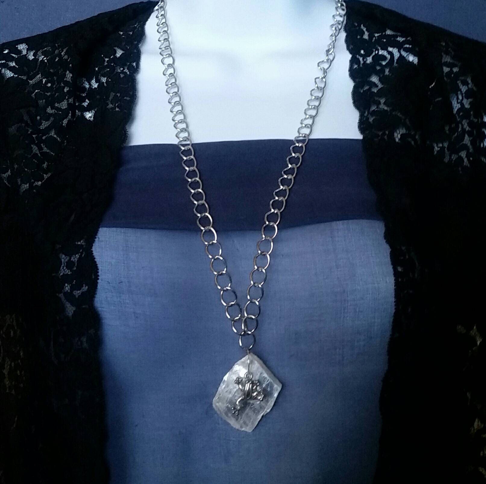 Crystal Frog Selenite Necklace / Raw Selenite Crystal Jewelry | Etsy