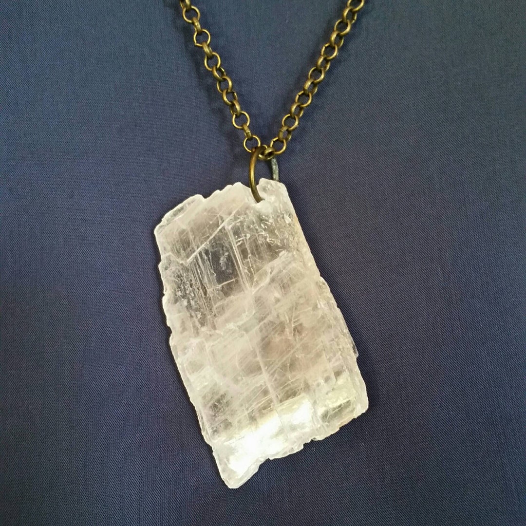 LARGE SELENITE Necklace Crystal Bohemian Necklace / Raw Crystal Healing ...