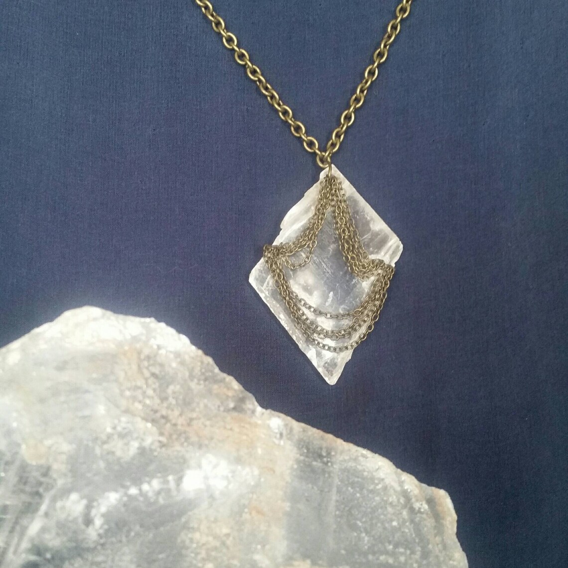 Boho Crystal Selenite Necklace / Raw Crystal Bohemian Necklace | Etsy