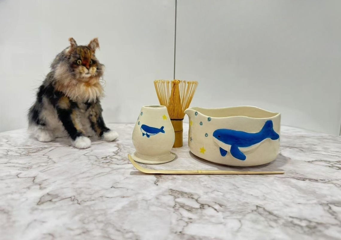 Handmade Blue Whale Matcha Bowl Set: Ceramic Tea Ceremony - Etsy