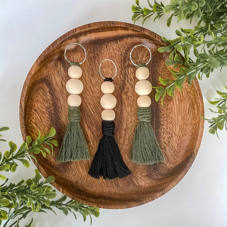 Wooden Bead Macrame Tassel Keychain Car Keys Accessories Purse Bag ...