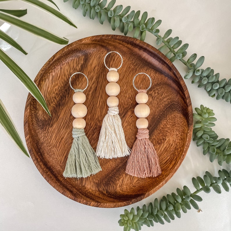 Wooden Bead Macrame Tassel Keychain Car Keys Accessories Purse Bag ...
