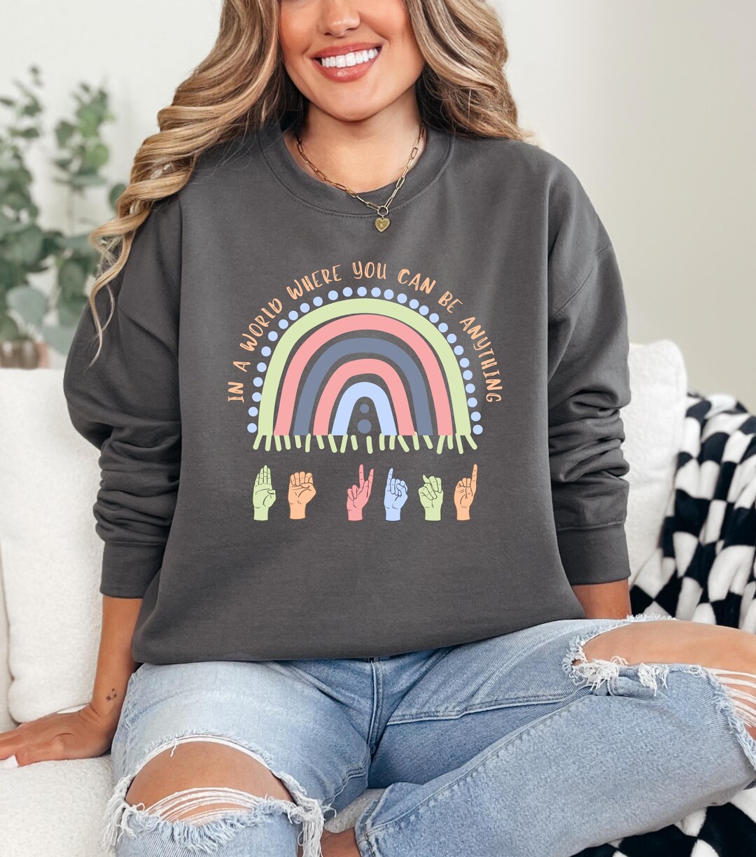 Be Kind ASL Crewneck Sweatshirt, Sign Language Sweater, ASL Hand Sign ...