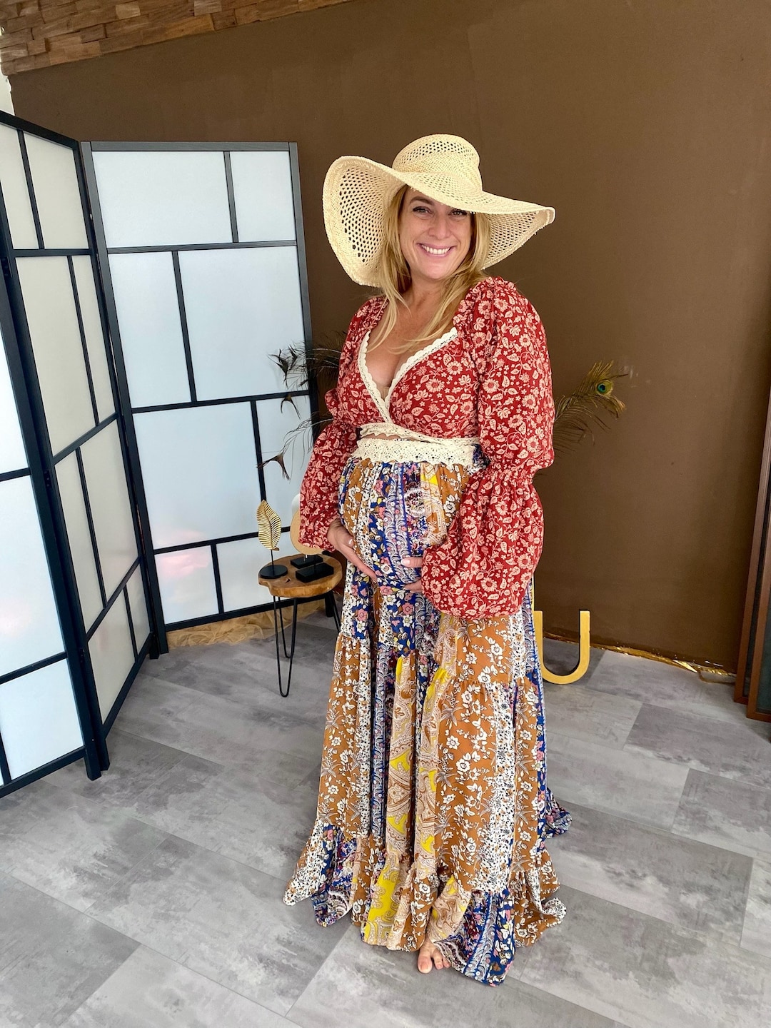 Floral Maternity 2 Piece Dress for Photo Shoot, Two Piece Pregnancy ...