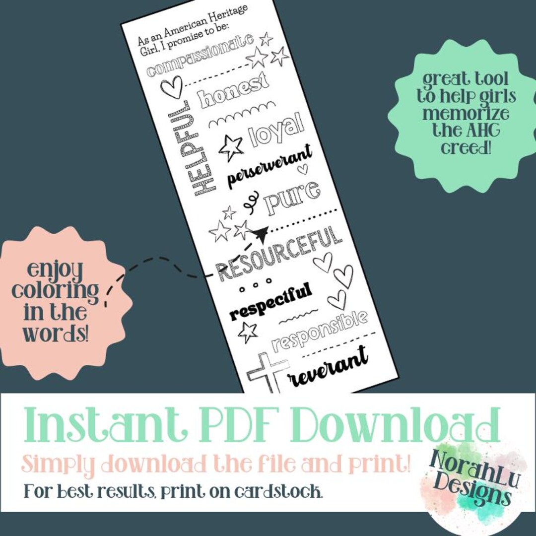PRINTABLE AHG Creed Bookmark, American Heritage Girls Memorize Creed ...