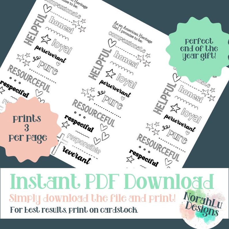 PRINTABLE AHG Creed Bookmark, American Heritage Girls Memorize Creed ...