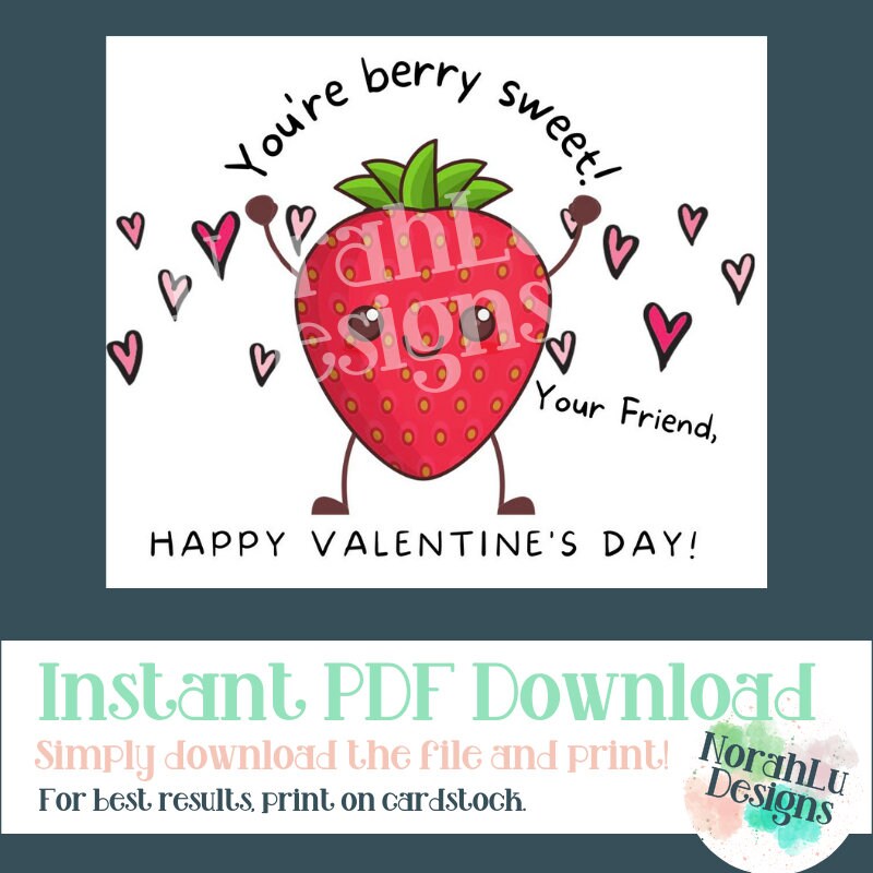 PRINTABLE Valentine's Day Cards, Berry Sweet Valentine's Day, Classroom ...
