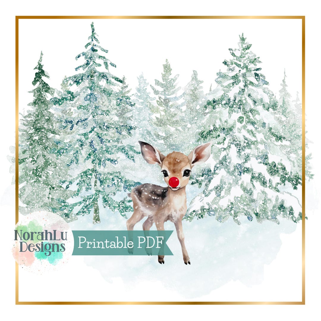 PRINTABLE Watercolor Rudolph in the Woods Digital File Holiday Card ...