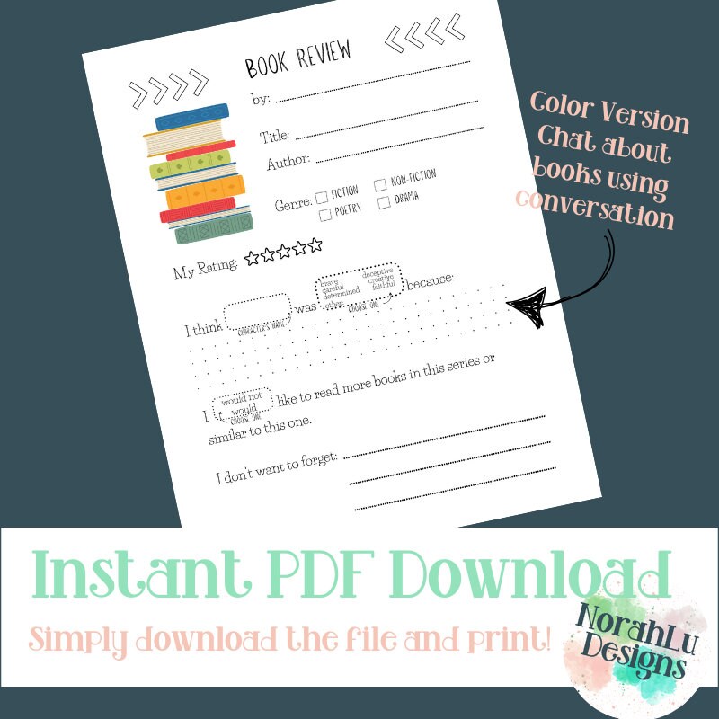 PRINTABLE Book Review Worksheet for Kids, Adults; Homeschool and ...