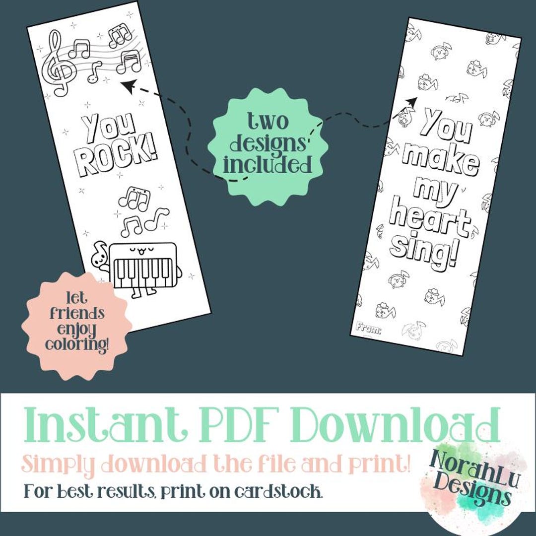 PRINTABLE Music Piano Valentine Bookmarks to Color for Kids, Classroom ...