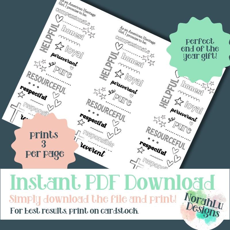 PRINTABLE AHG Creed Bookmark, American Heritage Girls Memorize Creed ...